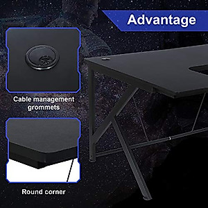 YIGOBUY Computer Gaming Desk L-Shaped Corner Computer Table Writing PC Laptop Table Workstation, Widen Space Office Home Gaming Desk Multi-Functional, Black