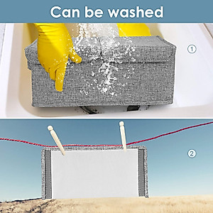 Holulo 2 Pack Fabric Storage Boxes with Removable Divider ,Collapsible Cotton Linen Storage Bins Organizer Containers Baskets Cube with Lids and Handles for Clothes Books Toys Closet Shelves Organiser, Grey