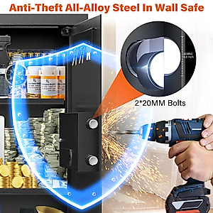 25.6" Tall Fireproof Wall Safes Between the Studs 16" Centers, Hidden Wall Safe with 2 Removable Shelf & Hidden Tray, Heavy Duty Wall Mount Safe for Firearms, Money, Jewelry, Passport Black