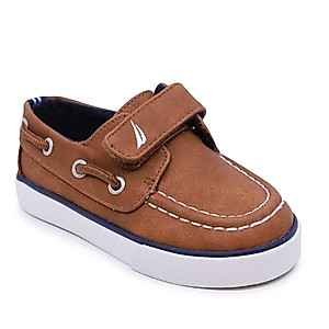 Nautica Kids Boys Loafers Casual One Strap Boat Shoes for Toddler Little Kid-Little River-Tan Pebbled Pu Size-10