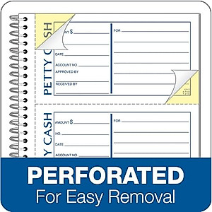 TOPS Spiral Petty Cash Receipt Book, 2-Part, Carbonless, 4 Messages per Page, 200 Sets per Book (4109)