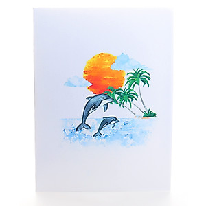 iGifts And Cards Awesome Dolphins Family 3D Pop Up Greeting Card – Sea Lovers Birthday Card, Best Happy Friendship Day, Funny Thinking of You, Cute Mother's Love, 6" X 8"