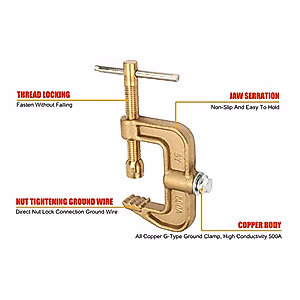 Welding Ground Clamp G Styles, 500A Solid Brass Earth Clamp 600mm Jaw Width C-Clamp, Maximum 10mm Welding Rods Lever Clamp with T-Handle