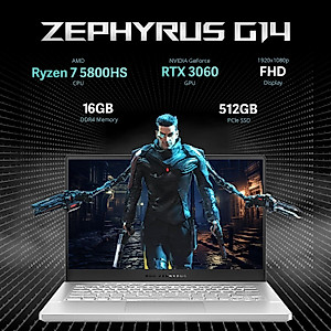 ASUS ROG Zephyrus 14" FHD 144Hz Gaming Laptop, AMD Ryzen 7-5800HS, 40GB RAM, 1TB SSD, Backlit Keyboard, NVIDIA GeForce RTX 3060 Graphics, Windows 11, White, 128GB Hotface Extension Set