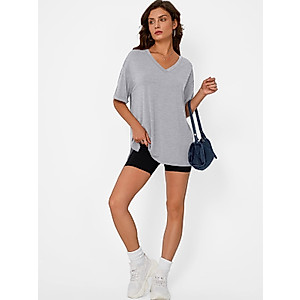 Trendy Queen Oversized Tshirts for Women Workout Plus Size Tops V Neck Short Sleeve Tunic Side Slit Outing T Shirts 2025 Spring Summer Casual Clothes Loose Fit Basic Tees Beach Vacation Grey XXL