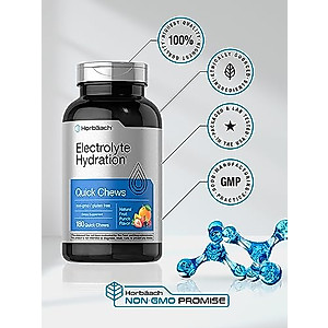 Horbäach Electrolyte Quick Chews | 180 Count | Fruit Punch Flavor | Vegetarian, Non-GMO & Gluten Free Hydration Supplement