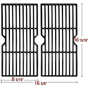 Hongso Grill Parts Replacement for Nexgrill Evolution 720-0864M 2 Burner Grill, 16 15/16" Cast Iron Grill Grates Heat Plates Burner Tubes Included