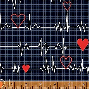 Windham Fabrics Calling All Nurses Heart Beat Black Fabric By The Yard