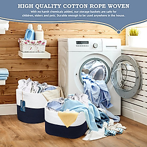 AUSSIY 1 Pack Rope Baskets for Storage Basket, Cotton Rope Woven Basket with Handles. Blanket Basket for Storing Clothes, Toys, Books, Shelves etc, 15''L x 10''W x 9.5''H, Off White