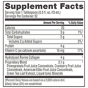 NeoCell Collagen Peptides + Vitamin C Liquid, 4g Collagen Per Serving, Gluten Free, Types 1 & 3, Promotes Healthy Skin, Hair, Nails & Joint Support, Pomegranate, 16 Oz