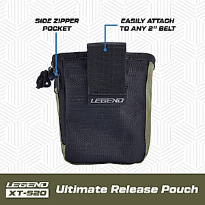 LEGEND - XT520 Quick Release Pouch & Finger Tab Bag (Army Green) | Interior Divider for Better Organization & Storage of Release Aids | Attaches to Standard 2" Belt | Quick Drawstring Closure