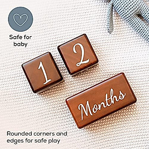 First Landings Milestone Blocks - Wooden Milestone Markers for Baby's First Year - Dark Brown