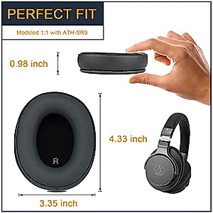 Headphones Replacement Earpads for Audio-Technica ATH-SR9/ ATH-DSR9BT/ ATH-WS990BT, Ear Pad Replacement Cushions with Protein Leather & Memory Foam