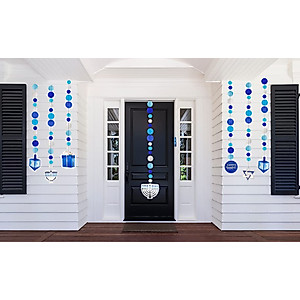 The Dreidel Company Hanukkah Swirl Decorations, Circle Designs, Includes 12 Swirls with Foil Hanukkah Cutouts 24" and Swirls Alone Hang 18" (Single)