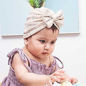 Yili Maizi Newborn Baby Toddler Cotton Hat Baby Girl Knotted Hat Cute Donut Soft Turban Bow Cap Set