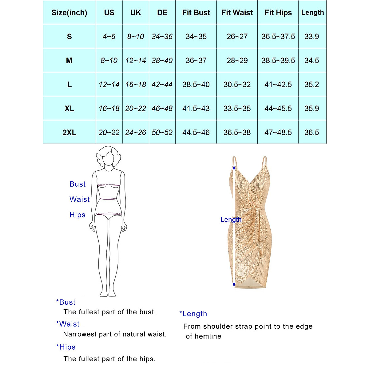 GRACE KARIN Women Sequin Glitter V Neck Sleeveless Ruched Bodycon Party Dress Champagne XL