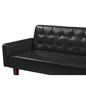 HoynPuko Multi-Functional Convertible Double Folding PU Leather Sofa Bed Living Room Furniture with Removable Wooden Legs, Adjustable Button Tufted Backrest, 74.41" W x 32.67" D x 29.13" H Black