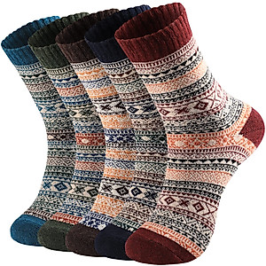 Clothirily 5 Pair Wool Socks- Thick Soft Wool Socks for Women, Warm Womens Wool Socks, Womens Winter Warm Boot Socks for Women Men, Fashion Vintage Knit Cabin Cozy Wool Socks for Women Men