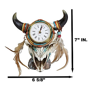 Ebros Southwestern Native American Indian Dreamcatcher Feathers Steer Bull Cow Skull Decorative Desktop Table Clock Figurine Turquoise Spirit Skulls Cows Medicine Bison Western Talisman Accent
