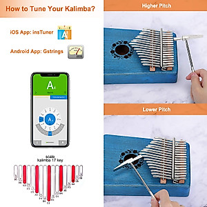 Kalimba Thumb Piano 17 Keys, Portable Mbira Finger Piano Gifts for Kids and Adults Beginners, Easy to Learn Finger Piano Music, Ocean Blue