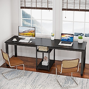 Tribesigns 78 Inches Computer Desk, Extra Large Two Person Office Desk with Shelf, Double Workstation Desk for Home Office(Black)