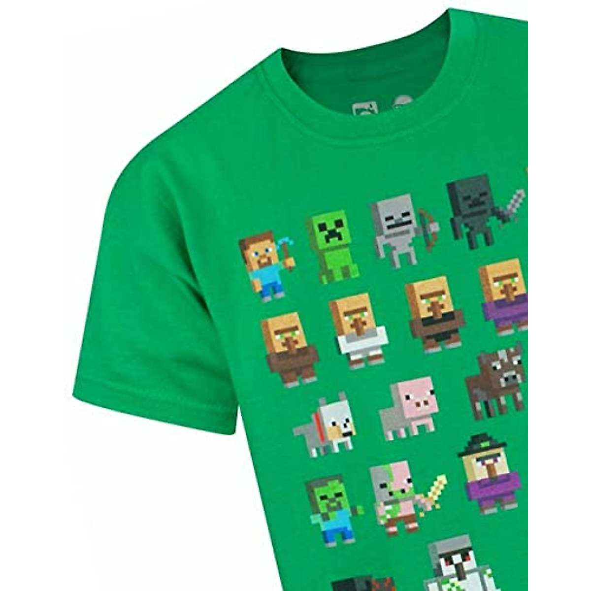 Minecraft T-Shirt Boys Kids Sprites Green Characters Short Sleeve Game Top 9-10 Years