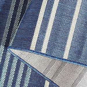 SAFAVIEH Courtyard Collection Area Rug - 5'3" x 7'7", Navy & Blue, Stripe Design, Indoor/Outdoor & Washable, Ideal for Patio, Backyard, Mudroom (CY6450-25821-5)