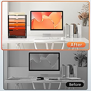 SUPEASY 6-Tier Wall File Organizer with Hooks, Hanging Wall File Holder for Papers, Folders, Files Clipboard & Magazine Organization Great for Office Home, Black