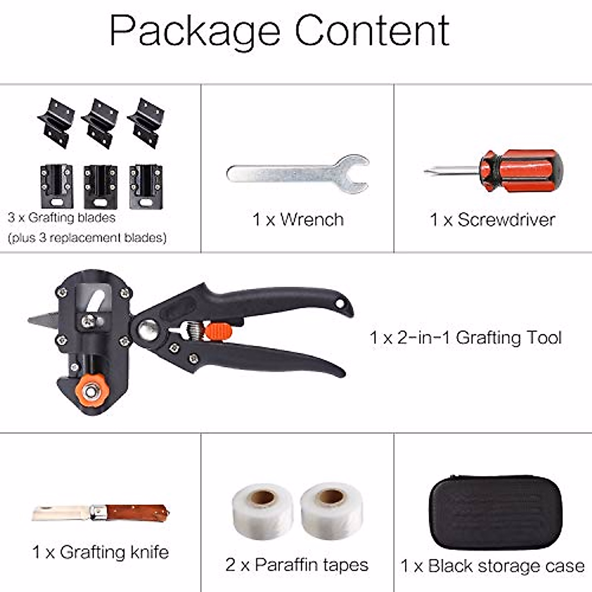 FUNTECK 2-in-1 Grafting Tools Pruner Kit, V-Graft Omega-Graft and U-Graft, Perfect for Fruit Tree Grafting, Including Grafting Tapes, Grafting Knife & Replacement Blades