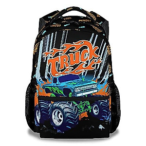 NICEFORNICE Truck Backpacks Kids - 16 Inch Fashion Backpack for School - Black Lightweight Bookbag for Boys