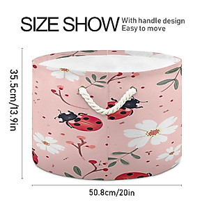 SDMKA Lady Bugs on Pink Laundry Basket Extra Large Storage Basket 20" x 14" Blanket Basket Toy Basket Decorative Cotton Rope Handle Laundry Hamper