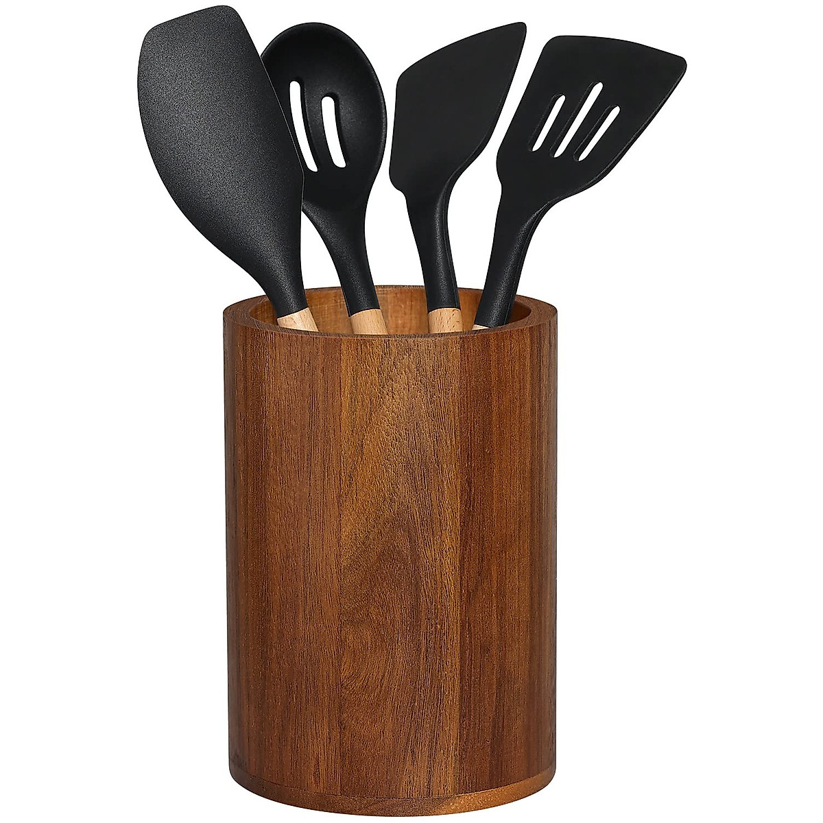 Acacia wood Utensil Holder for Kitchen Counter Decor, Flatware & Utensil Storage Organizer - Kitchen Utensil Organizer for Countertops, Pantry, Bathroom, Office & Center Table