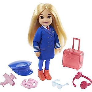 Barbie Chelsea Can Be Playset with Blonde Chelsea Pilot Doll (6-in), Luggage, Headset, Cockpit Wheel, Mini Plane, Glasses, Great Gift for Ages 3 Years Old & Up