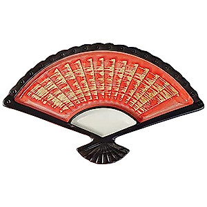 SHIRLEYY1P 12" Sushi Plate Premium Ceramic Sushi Plates Fan Shape Sushi Plate Set with Unibody Sauce Bowl Sashimi Japanese Plate, Dumpling Dish Snack Serving Plate for Home, Party, Eateries, Red.