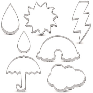KENIAO Weather Cookie Cutter Set, 7 Pcs, Rainbow, Flash, Cloud, Sun, Umbrella and Raindrops Biscuit Cutters, Stainless Steel