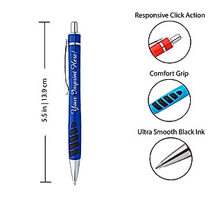 Express Pencils™ - Your Name or Imprint on our Custom Printed Addison Ballpoint Pen - Rubber Grip For Writing Comfort And Control, black ink, medium point - 12 Pack (Assorted)