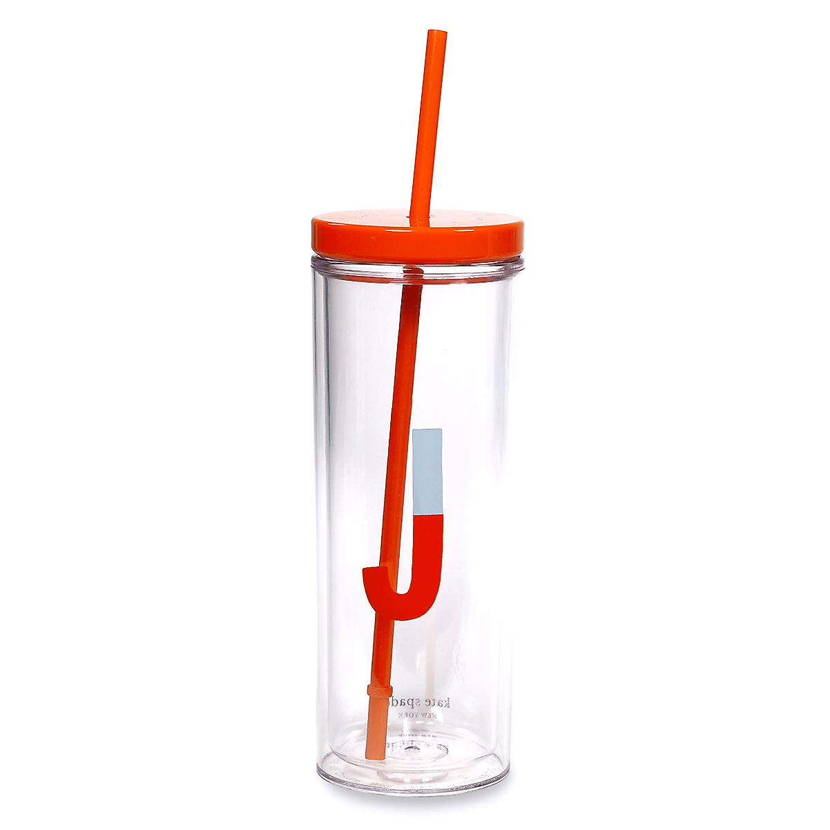 Kate Spade New York Insulated Initial Tumbler with Reusable Straw, 24 Ounce Acrylic Travel Cup with Lid, J (red)