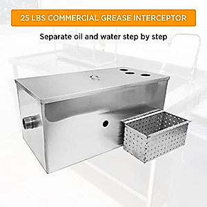 Ganggend Upgraded Commercial Grease Trap, 10LBS Grease Interceptor Trap, 5GPM Stainless Steel Grease Trap Interceptor Set with Removable Baffles for Restaurant, Canteen, Kitchen Wastewater