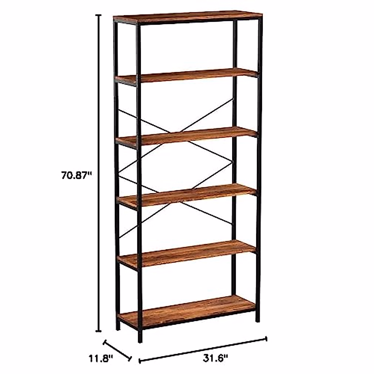 Kemanner 5-Tier Industrial Style Bookcase, Vintage Free Standing Bookshelf, Rustic Wood Bookcases Furniture (Brown.)
