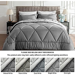 BEDELITE Twin XL Comforter Set 5 Pieces Bed in A Bag - Soft Microfiber Reversible Twin Extra Long Grey Bed Set with Comforters, Sheets, Pillowcase & Sham, Cozy Luxury Bedding Sets for All Season
