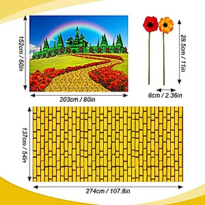 16 Pcs Yellow Brick Road Runner Yellow Brick Road Backdrop Emerald Castle Backdrop Floral Rainbow Photography Background Artificial Red Orange PU Poppy Anemones Princess Decor