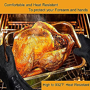 Turkey Fryer BBQ Gloves Heat Resistant Cooking Grilling Glove 14 inches, 932°F Heat Proof Oven/Smoker/Barbecue Gloves for Handling Heat Food on Your Fryer/Waterproof/Fireproof
