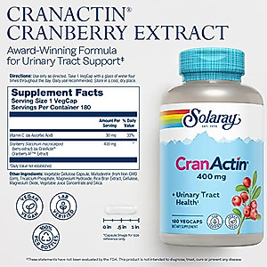 Solaray Cranactin Cranberry AF Extract Capsules, 400 mg, 180 Count