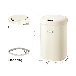 EKO Vintage Automatic Trash Can, 9L / 2.8 Gal Small Motion Sensor Bathroom Trash Can with Lid, Soft Square Wastebasket Touchless Garbage Can, Vanilla Stainless