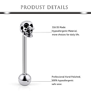 Hoeudjo 13Pcs 14G Surgical Steel Tongue Rings Teaser Double Barbell with Slave Ring Body Piercing Jewelry for Women Men 16mm Silver-Tone Heart Diamond Flower