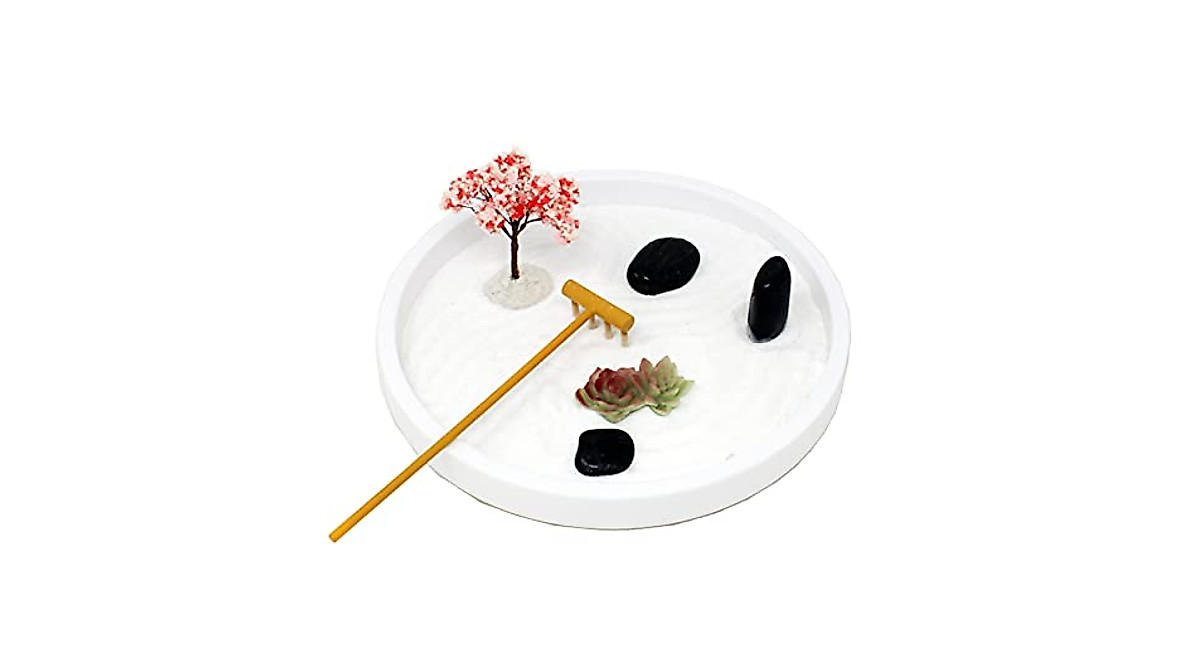 Nature's Mark Mini Zen Garden Kit for Desk with Rake, White Sand, Lotus ...