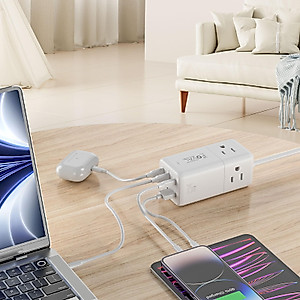 European Travel Plug Adapter, FOVAL US to UK Europe Power Strip 75W USB C Charger with 5 USB Ports, 3 AC Outlets, 5ft Extension Cord, for Spain, France, Ireland, Travel Home Cruise Ship