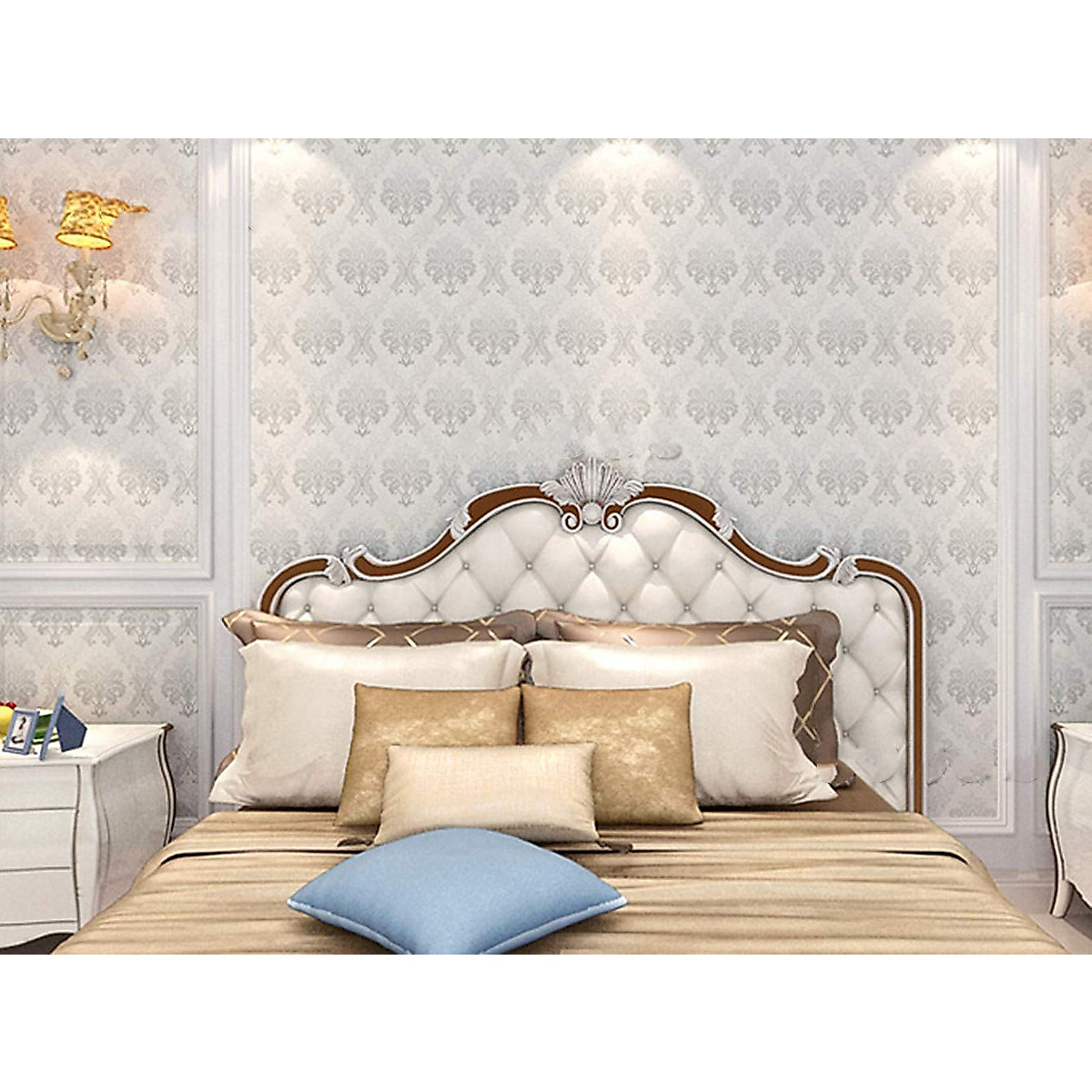 Emoyi Silver Damask Pattern Self-Adhesive Paper for Shelf Liner Peel Stick Wallpaper Counter top Sticker 17.7''x78''