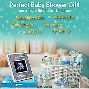 1Dino Premium Baby Sonogram Keepsake Picture Frame, Ultrasound Frame - 8.5" x 8.5" White/Grey Wood Photo Frame - Gift Idea for Expecting Parents, Baby Shower, First Time Mom/Dad Gifts, Nursery Decor