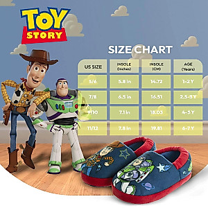 Disney Toy Story Slippers - Buzz Lightyear and Sheriff Woody Fuzzy PJ House Shoes - Boys Pajama Indoor Warm Slipper - Navy Blue/Red (size 5-6 Toddler)